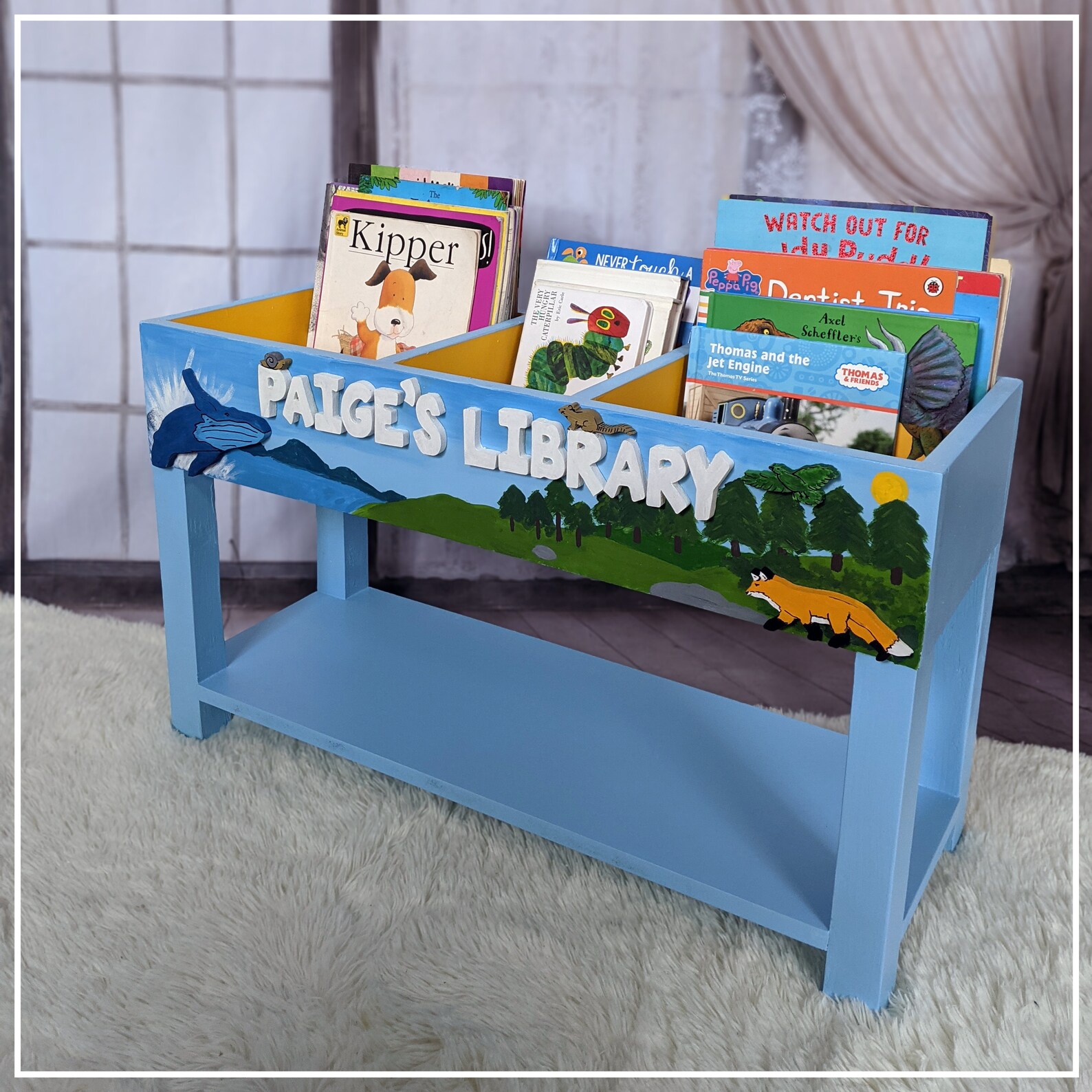 Children's Book Case With Shelf - Personalised Animal Bookbin ...