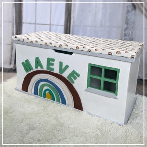 XL Personalised Wooden Toy Box, Large Rainbow Seated Toy Chest ...