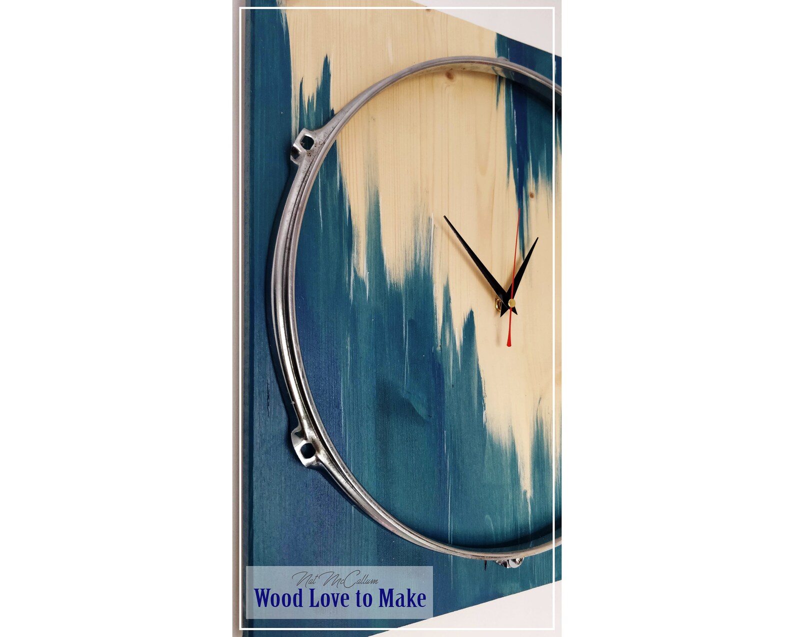 Large Wood Wall Clock Large Blue Clock Drum Clock - Etsy UK