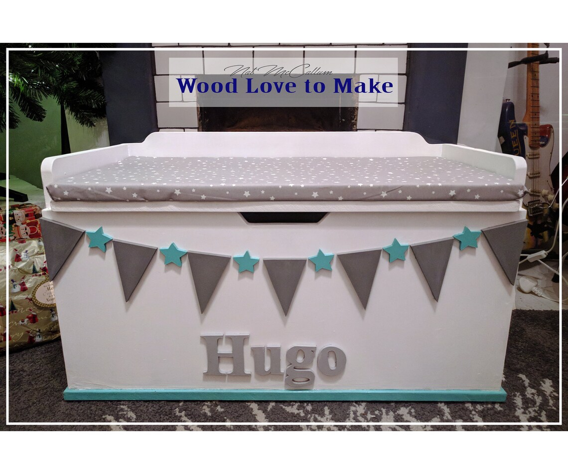 Extra Large Personalised Wooden Toy Box With Seat Bunting - Etsy UK