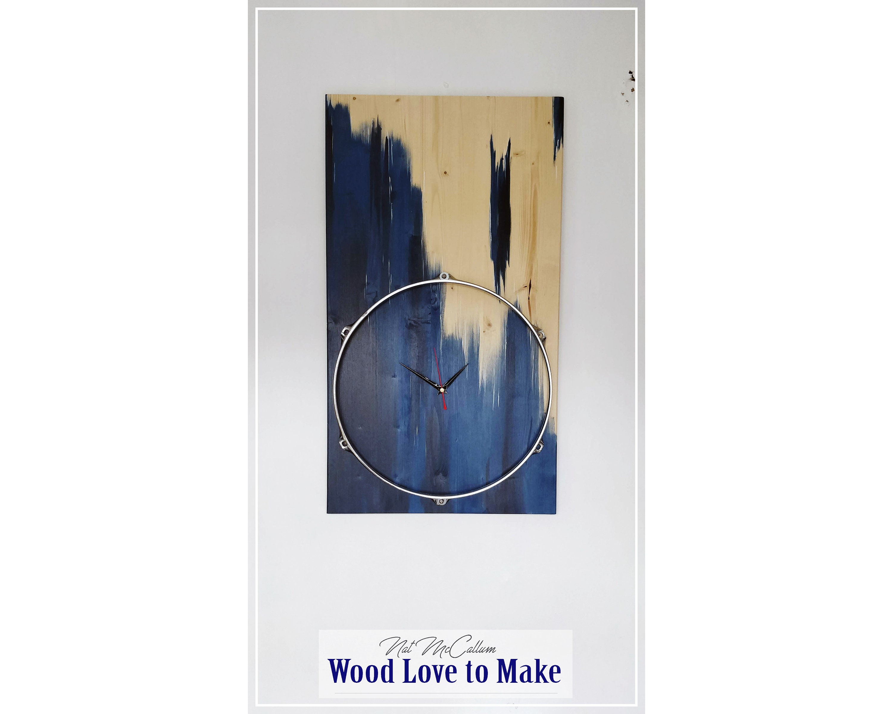 Large Wood Wall Clock - Large Blue Clock - Drum Clock - Musical ...