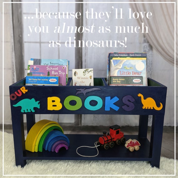Large Pastel Rainbow Dinosaur Book Storage With Shelf Dino Rainbow Bookcase Children s Book Bin Kids Personalised Book Box Bookshelf Etsy UK