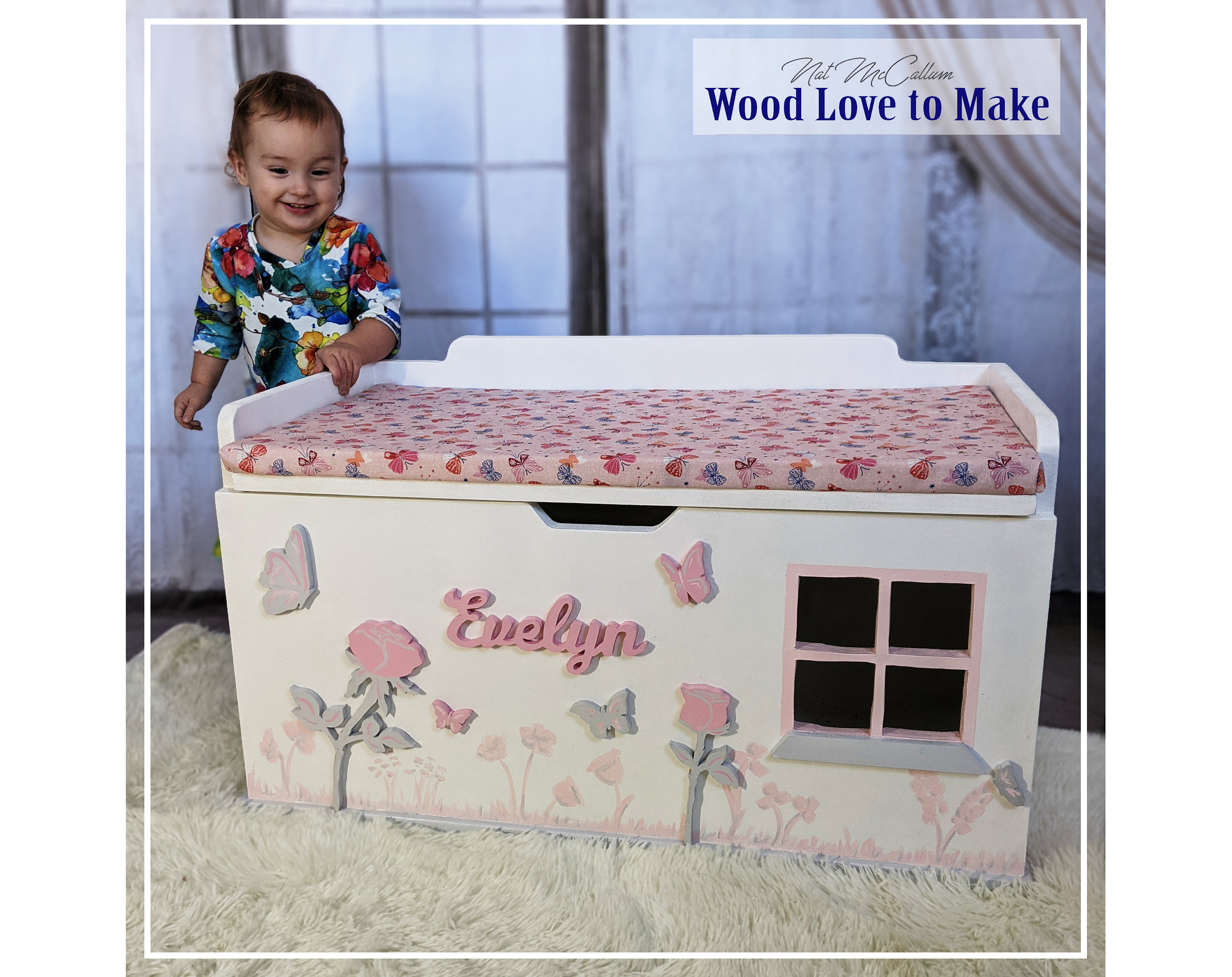 Toy box with padded seat store
