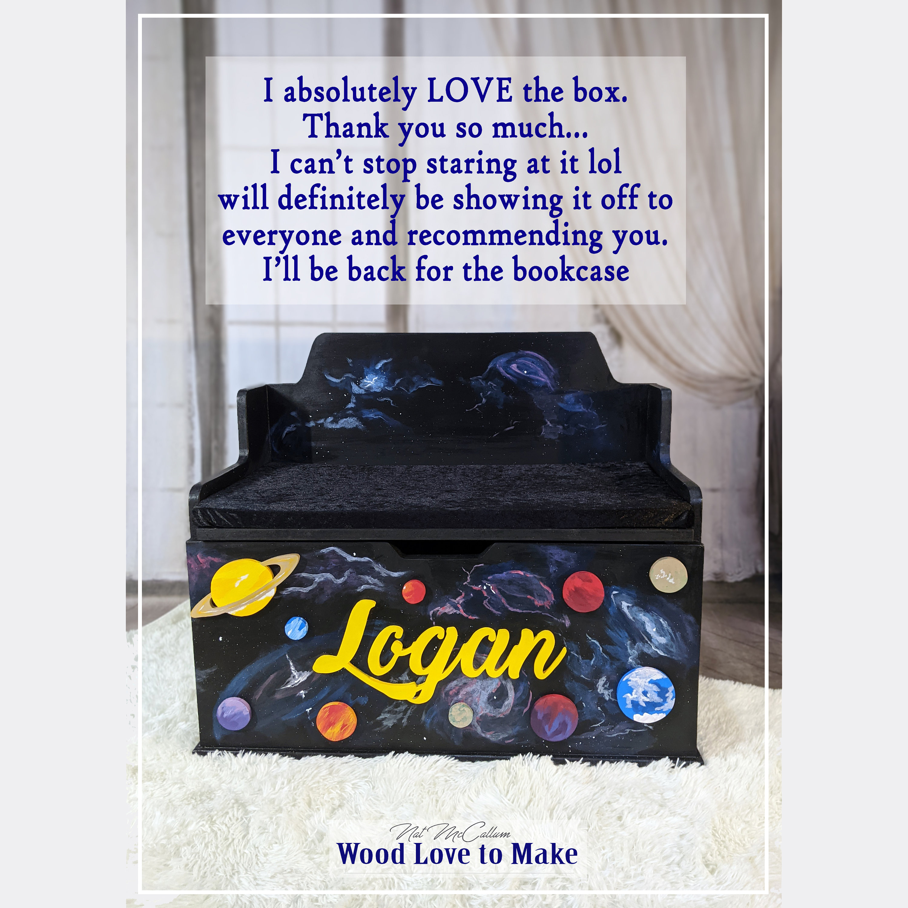 Pink Space Theme Personalised Toy Box Woodland - Modern Toy Storage ...