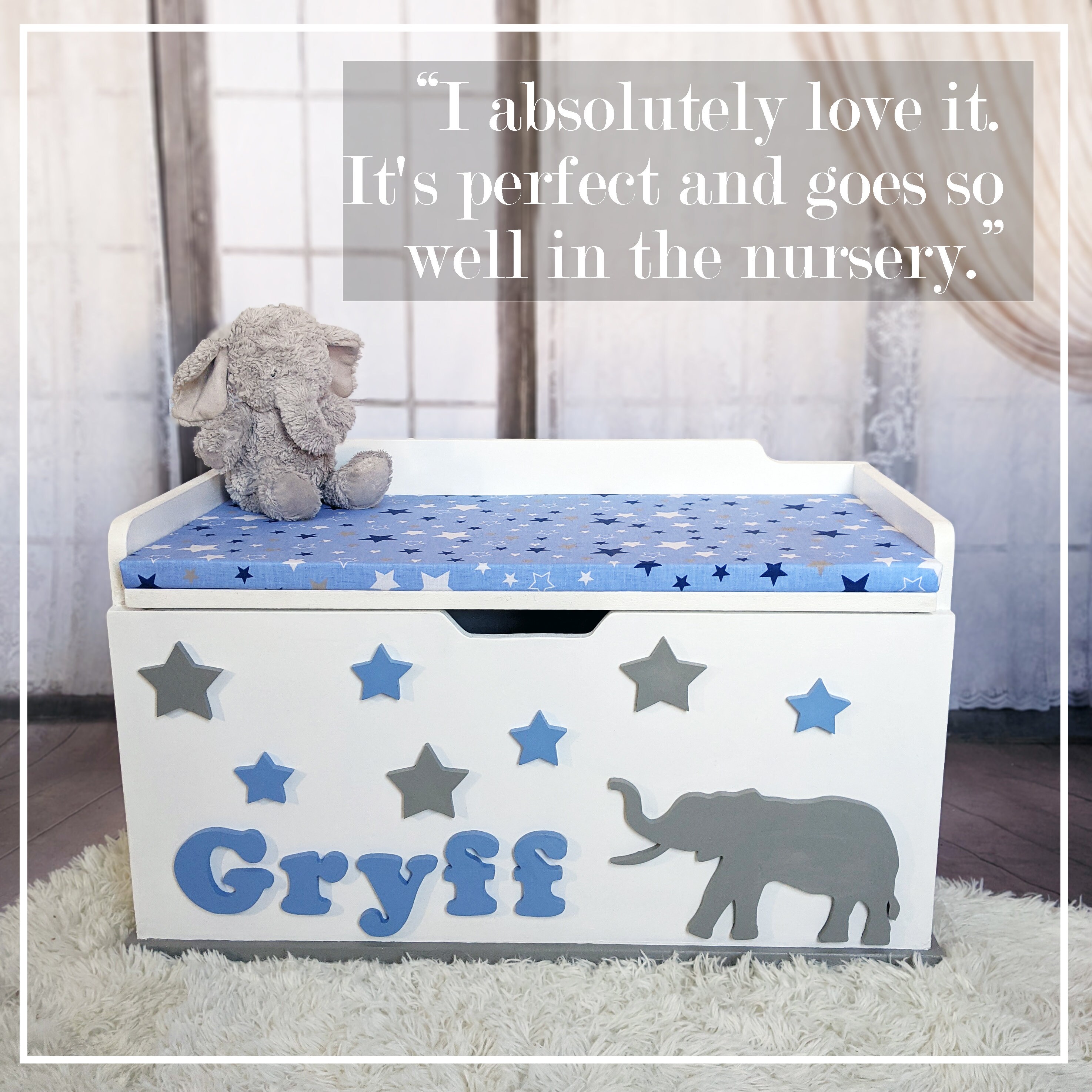 Train Personalised Toy Box With Cushioned Seat - Large Blue Wooden Boys ...