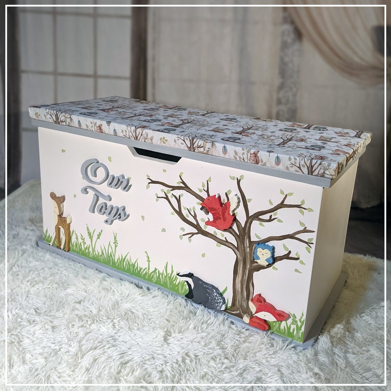 Zoo Safari Personalised Large Wooden Toy Box Soft Close Lid, Children's ...