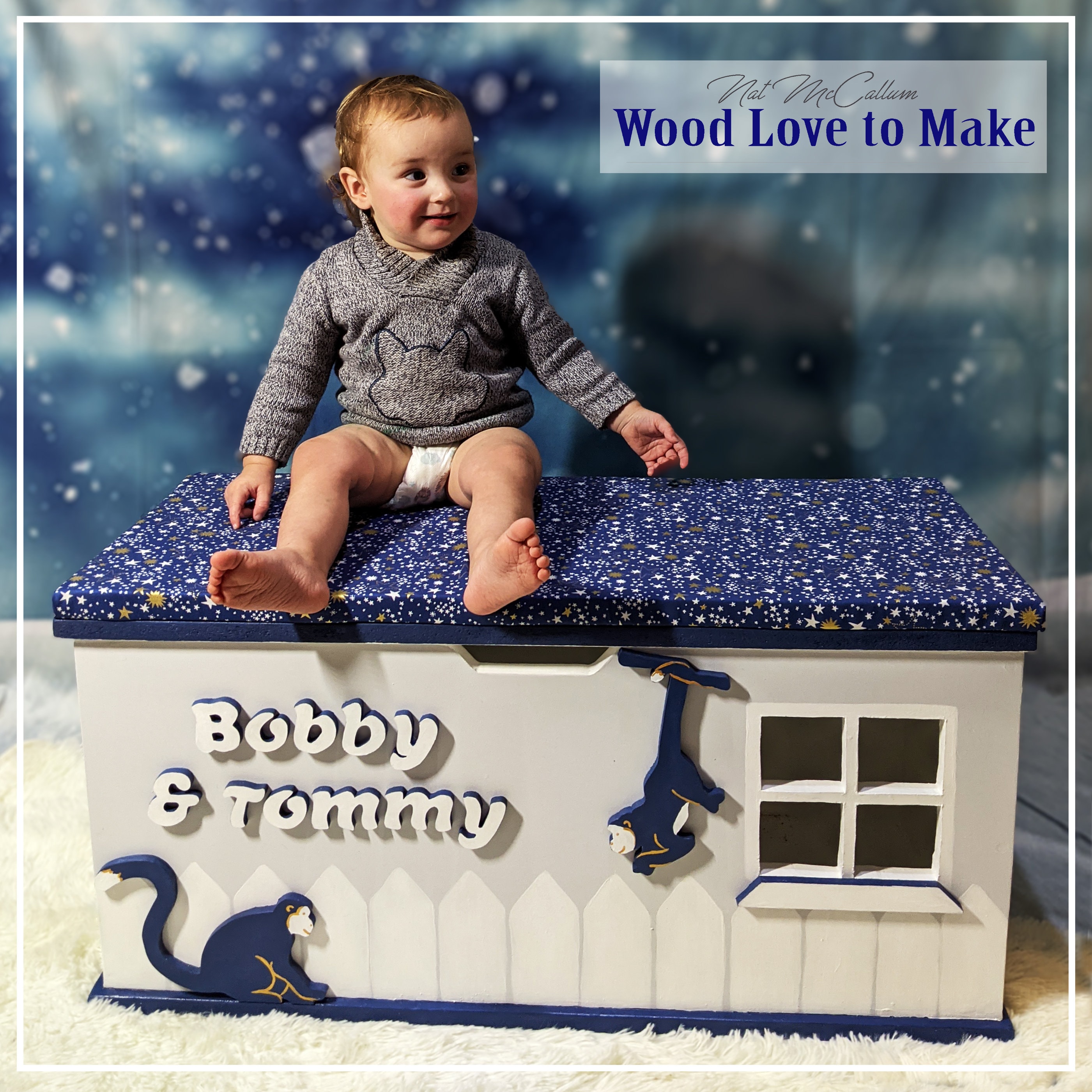 Train Personalised Toy Box With Cushioned Seat - Large Blue Wooden Boys ...