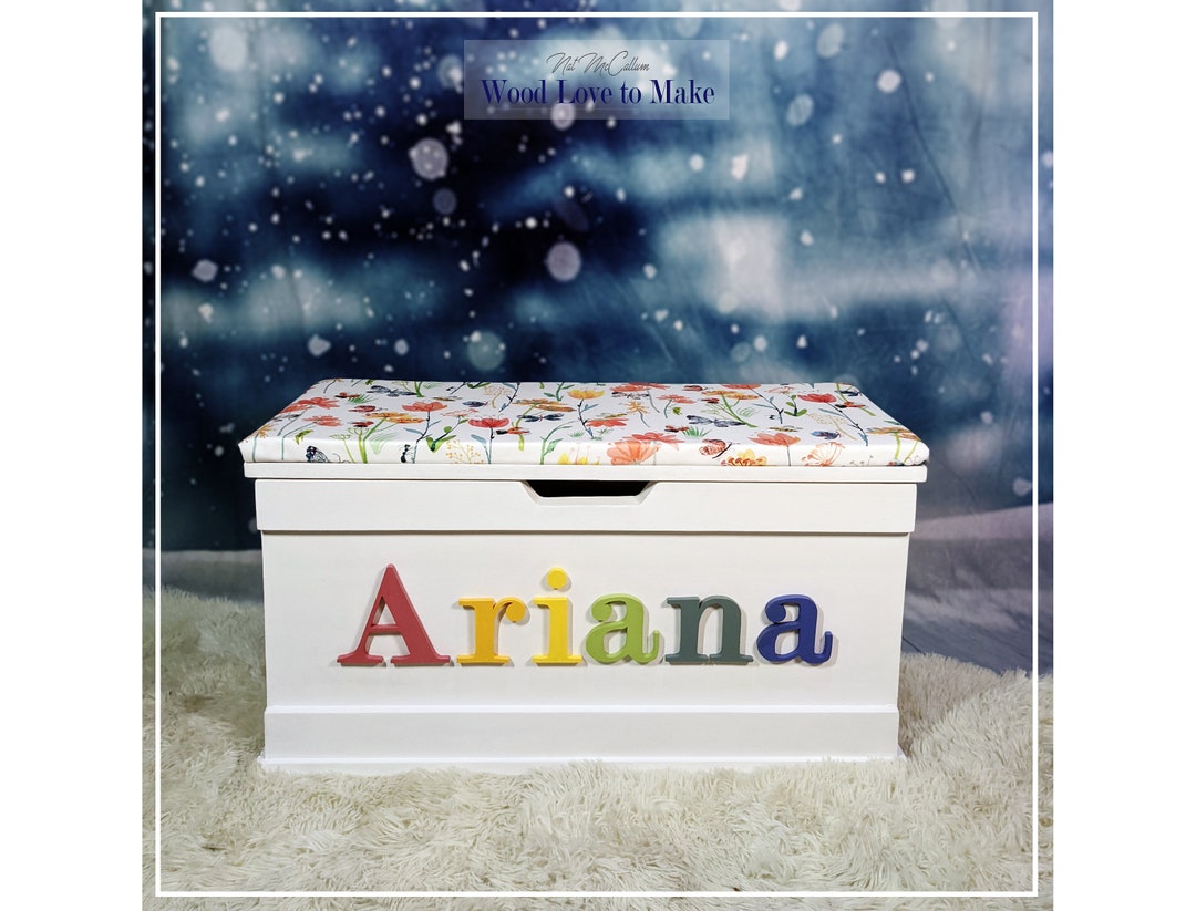 XL Personalised Wooden Toy Box, Large Rainbow Seated Toy Chest ...
