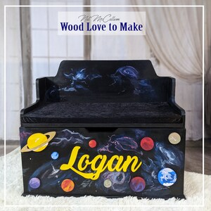 Pink Space Theme Personalised Toy Box Woodland - Modern Toy Storage ...