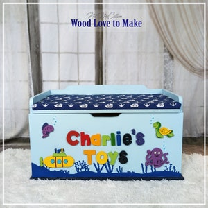 XL Personalised Wooden Toy Box, Large Rainbow Seated Toy Chest ...
