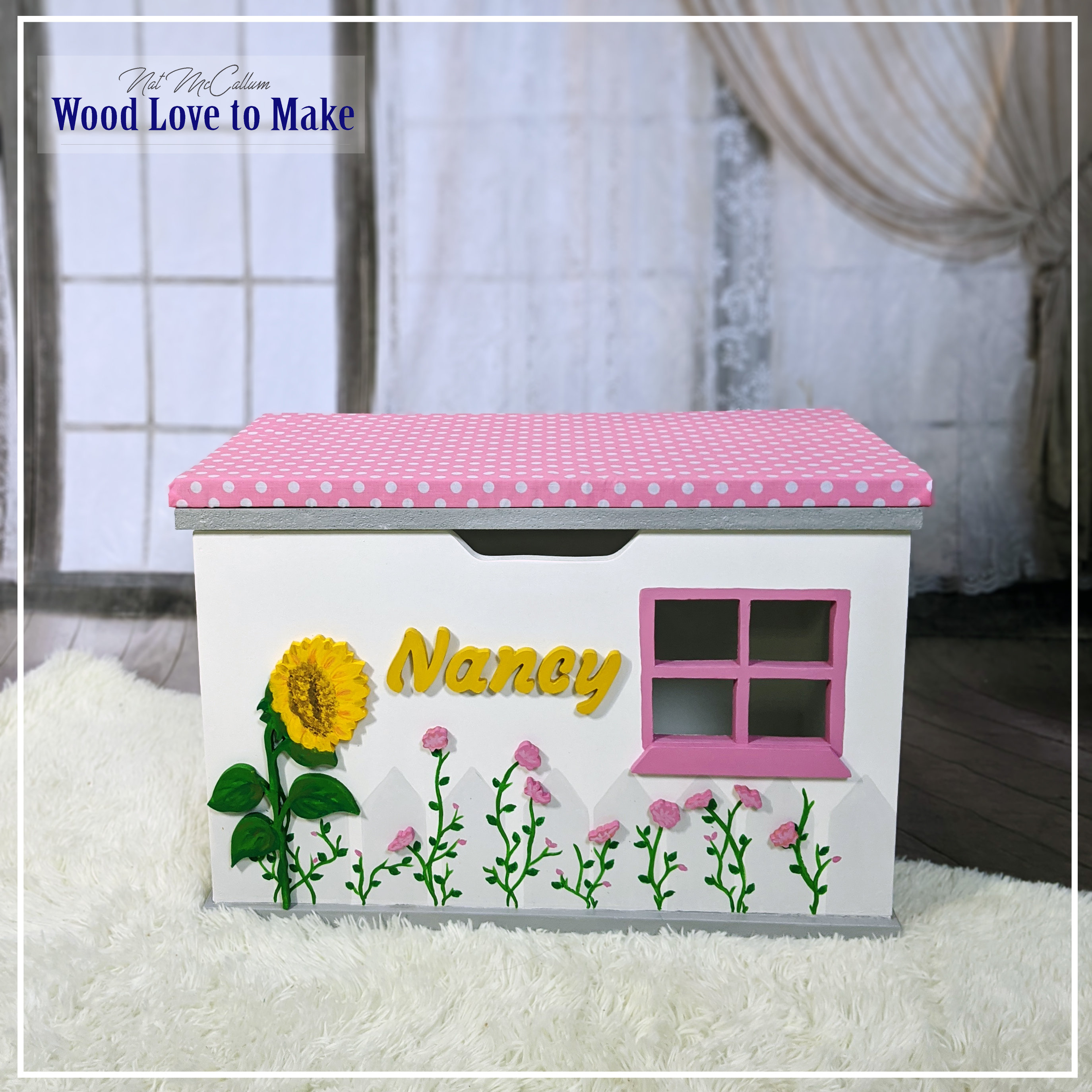 Wooden Toy Box, Personalised Toy Storage With Cushion Seat, Enchanted ...