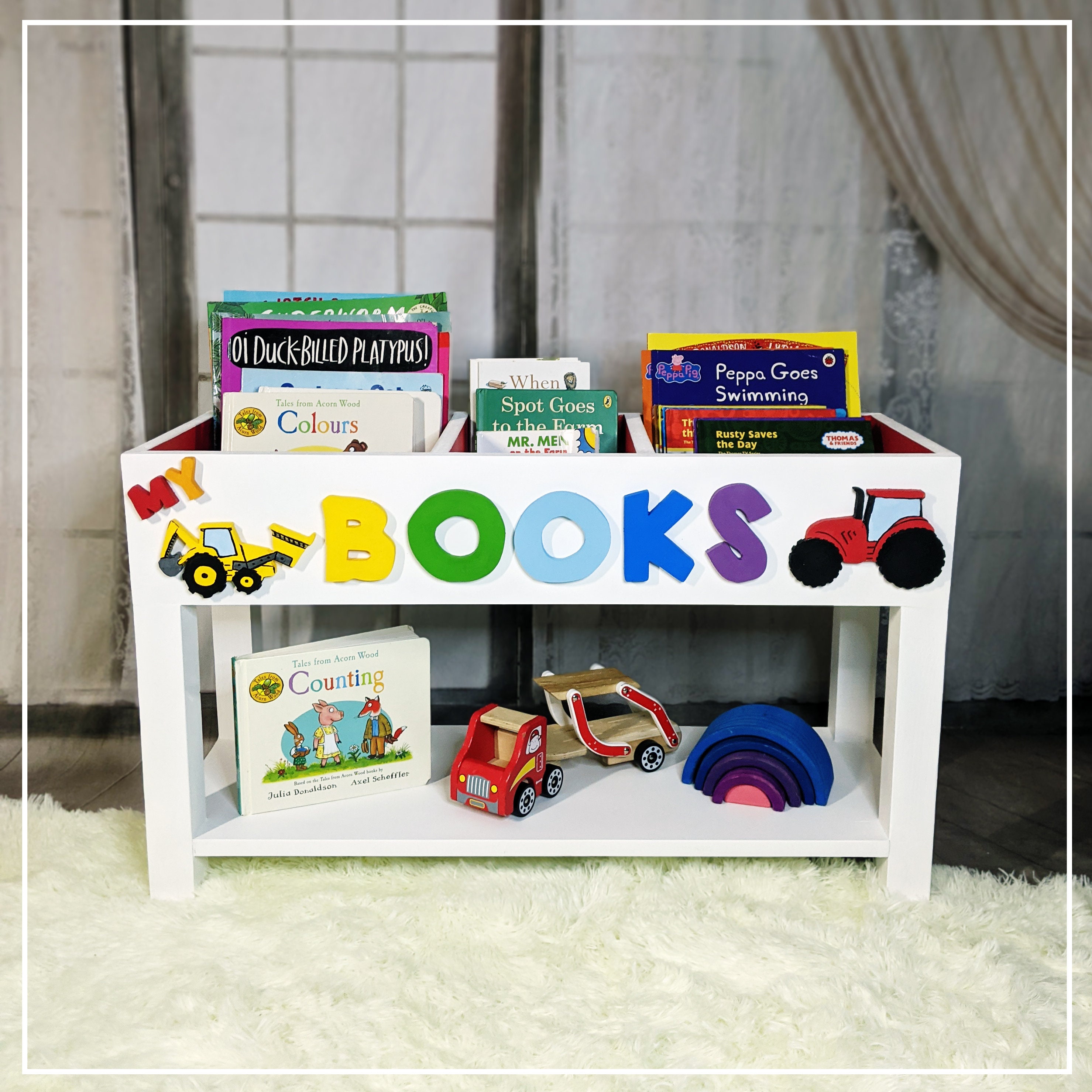 Children's Book Case With Shelf - Personalised Animal Bookbin ...