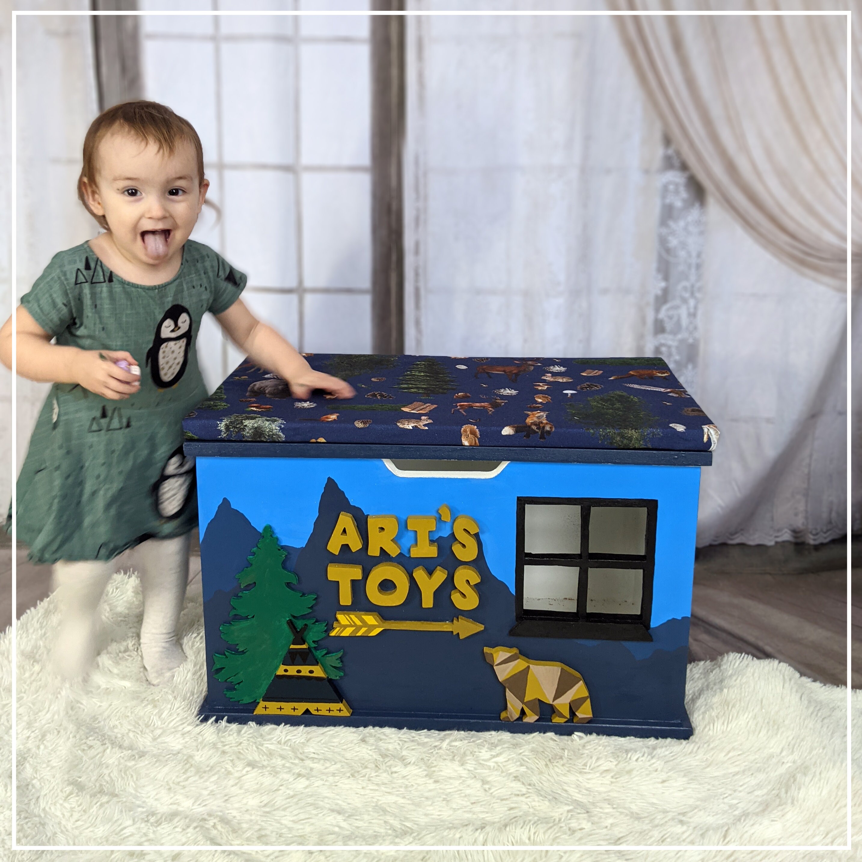 Wooden Toy Box, Personalised Toy Storage With Cushion Seat, Enchanted ...