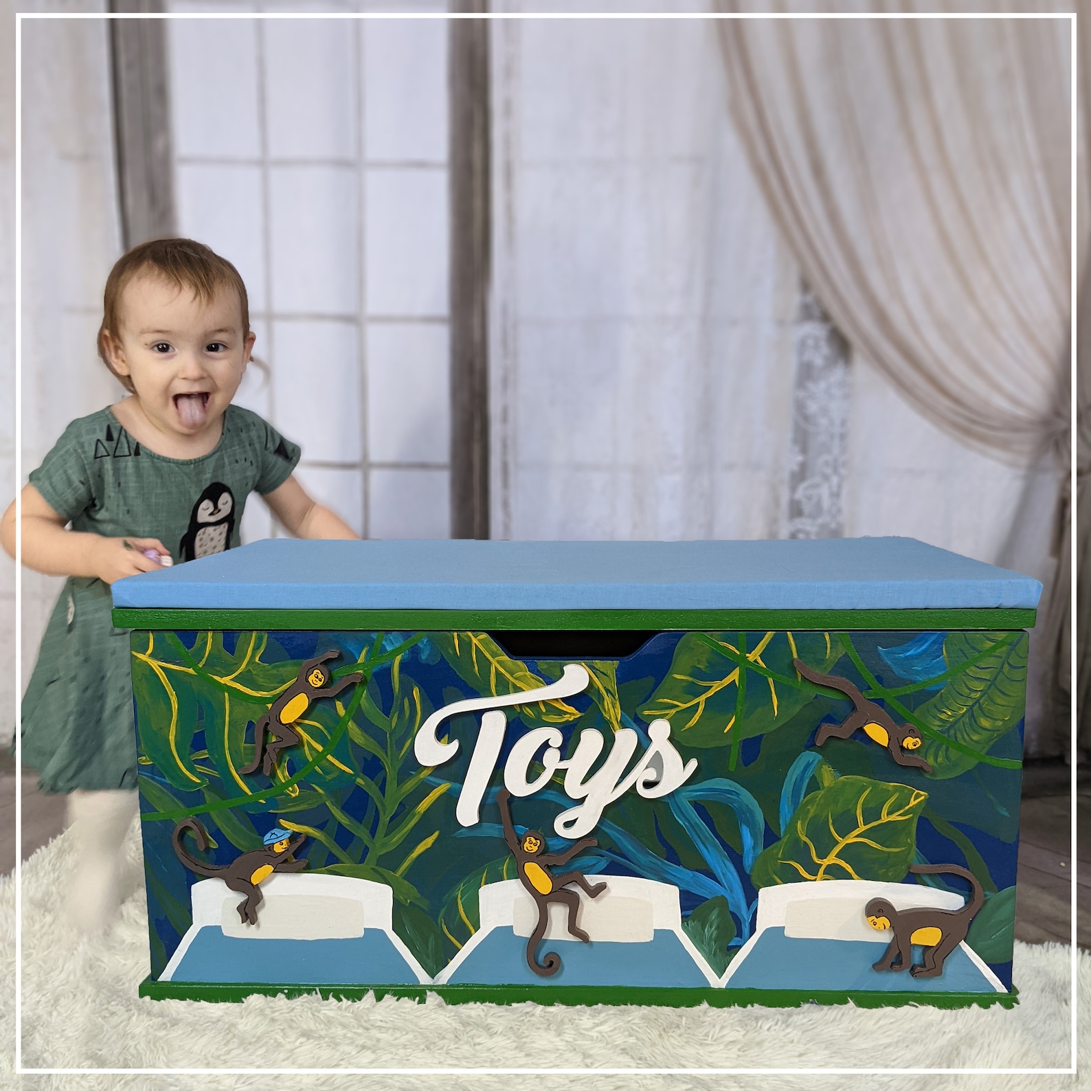 Wooden Toy Box, Personalised Toy Storage With Cushion Seat, Enchanted ...