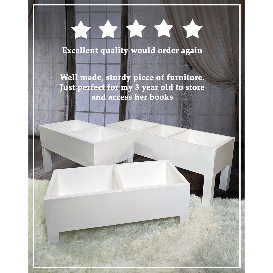 White Children's Book Storage Bin With Shelf, Book Box Nursery Book ...