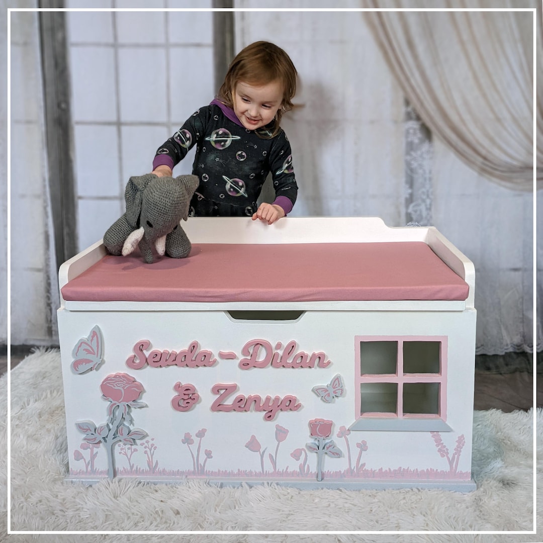 Personalised Pink Large Wooden Toy Box, Perfect 1st Birthday Gift for ...