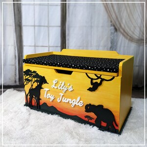 Zoo Safari Personalised Large Wooden Toy Box Soft Close Lid, Children's ...