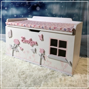 XL Personalised Wooden Toy Box, Large Rainbow Seated Toy Chest ...