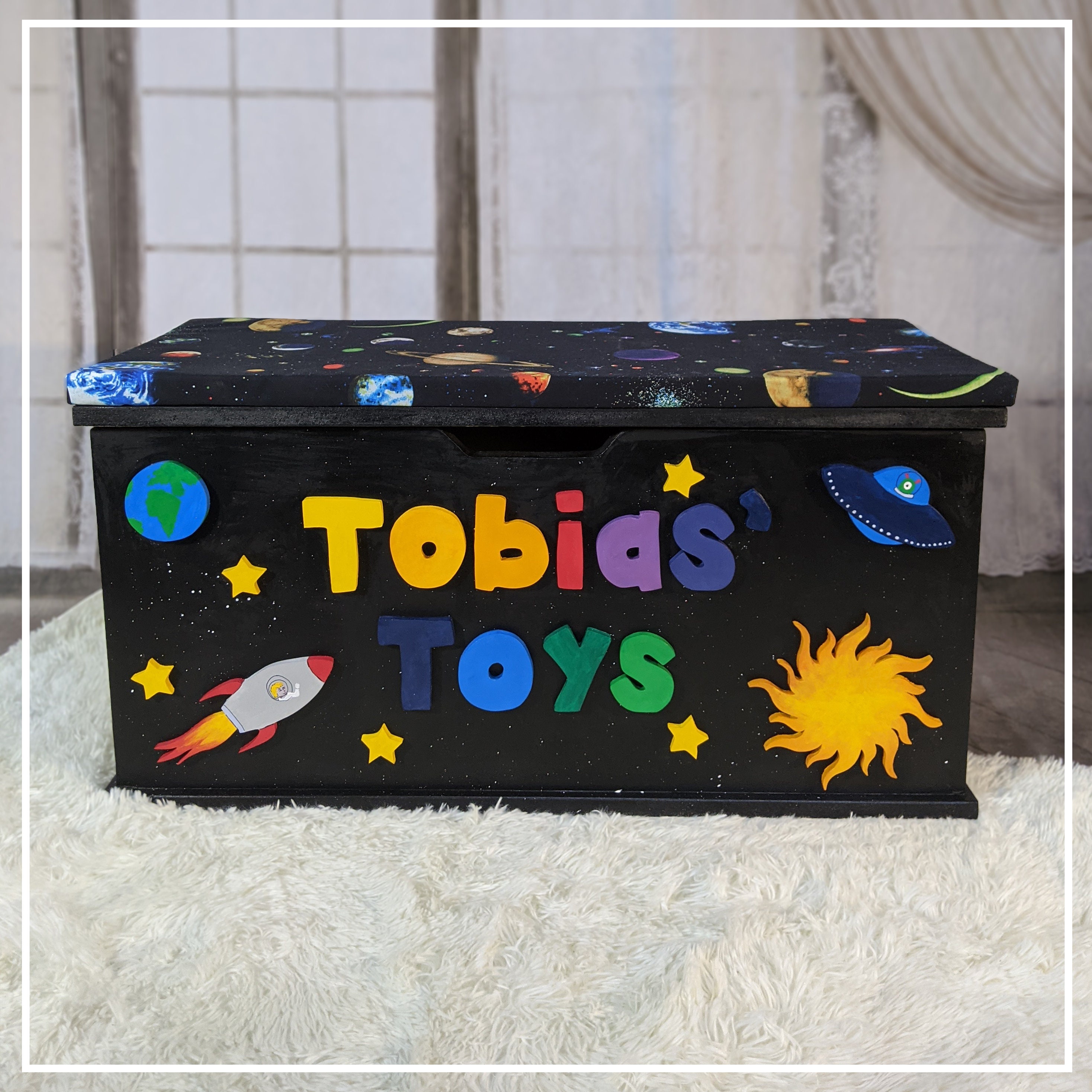 Pink Space Theme Personalised Toy Box Woodland Modern Toy - Etsy UK