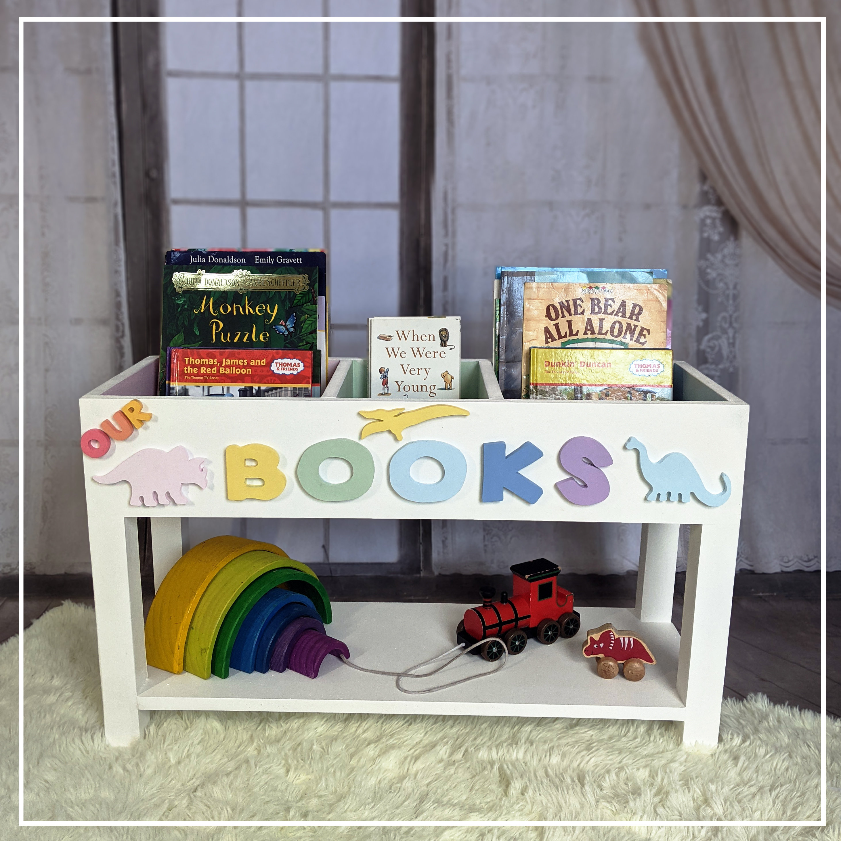 Children's Book Case With Shelf - Personalised Animal Bookbin ...