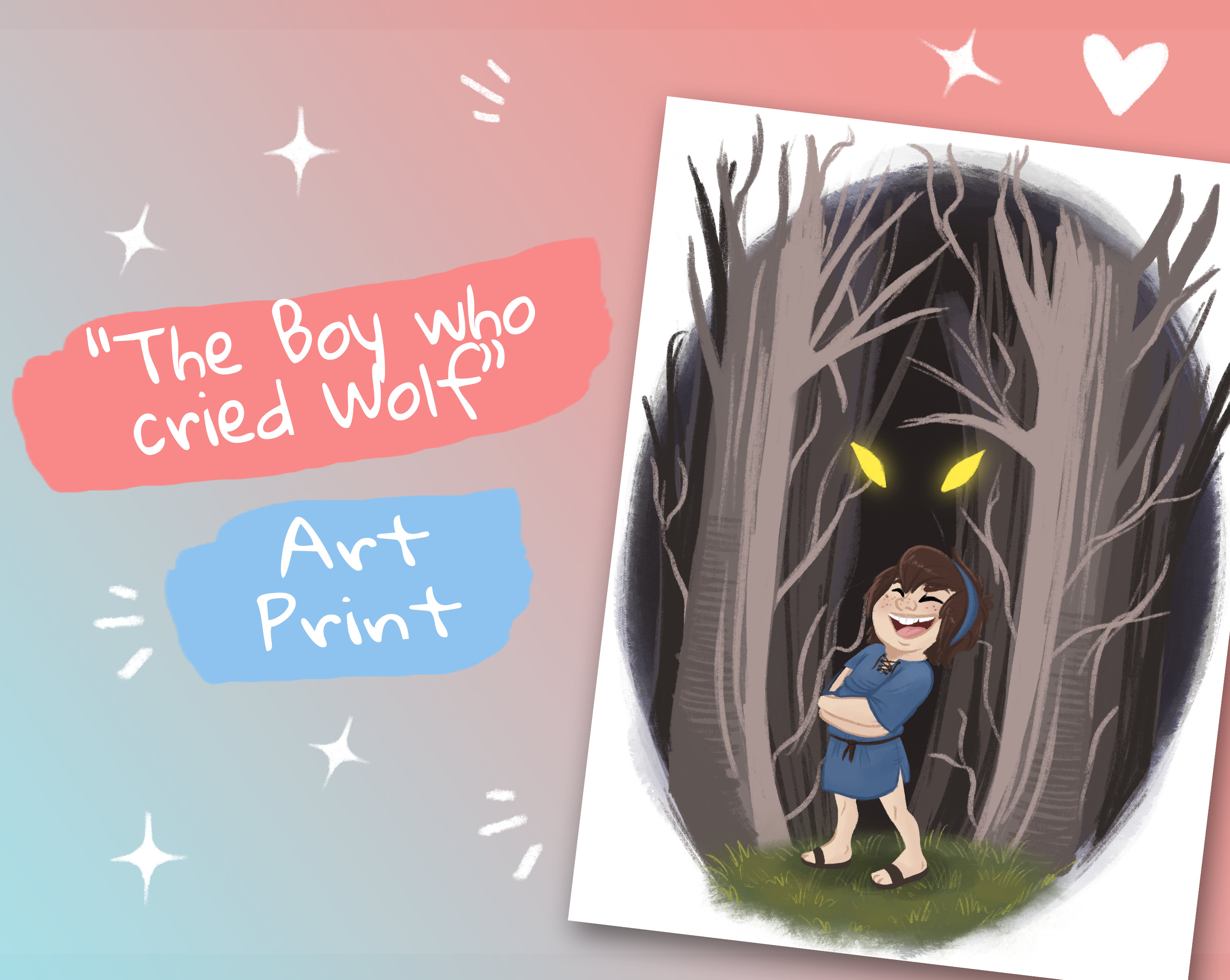 The Boy Who Cried Wolf A6 Original Art Print Aesop's - Etsy UK