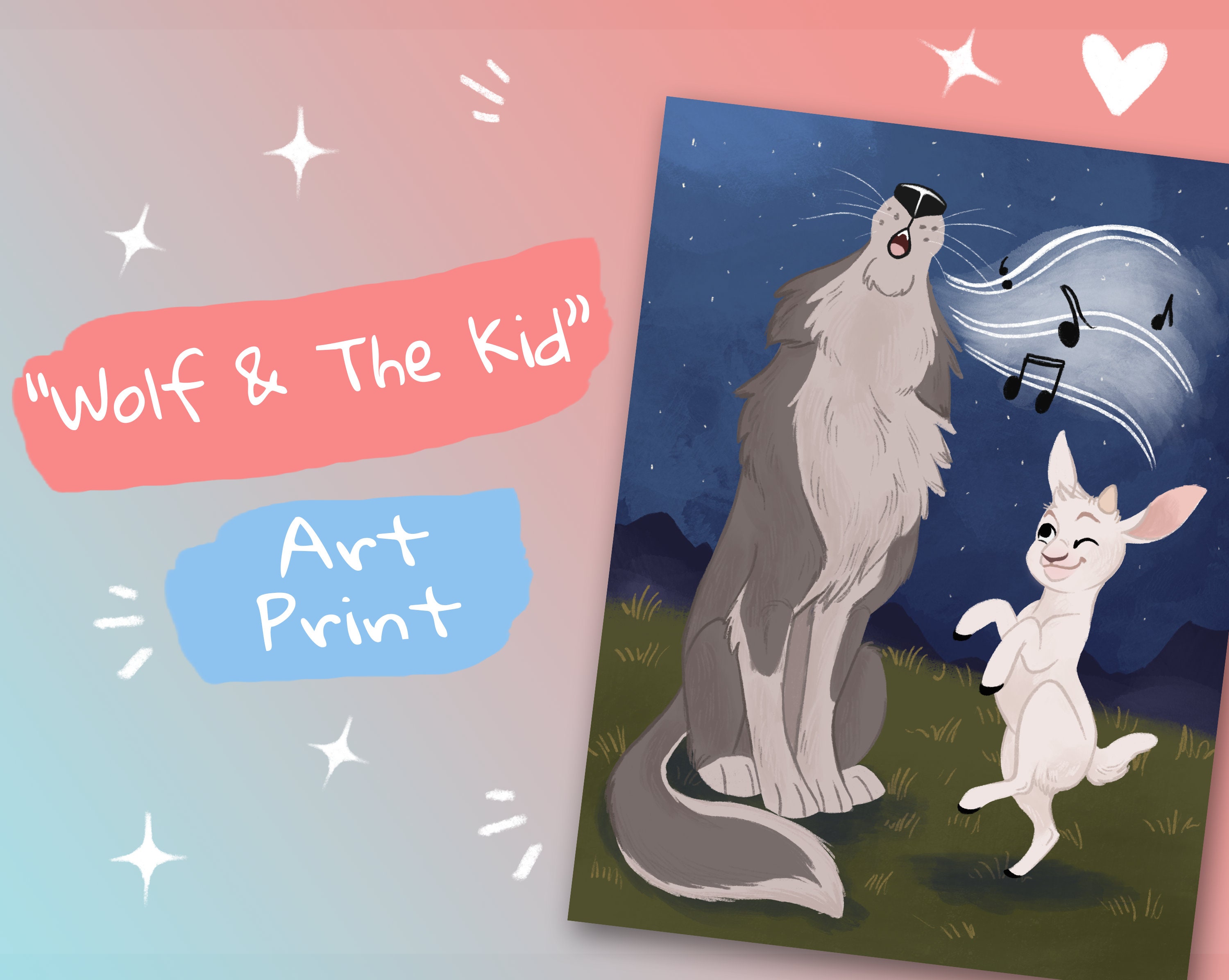The Wolf and the Kid Aesops Fables A6 Original Art Print Children's ...