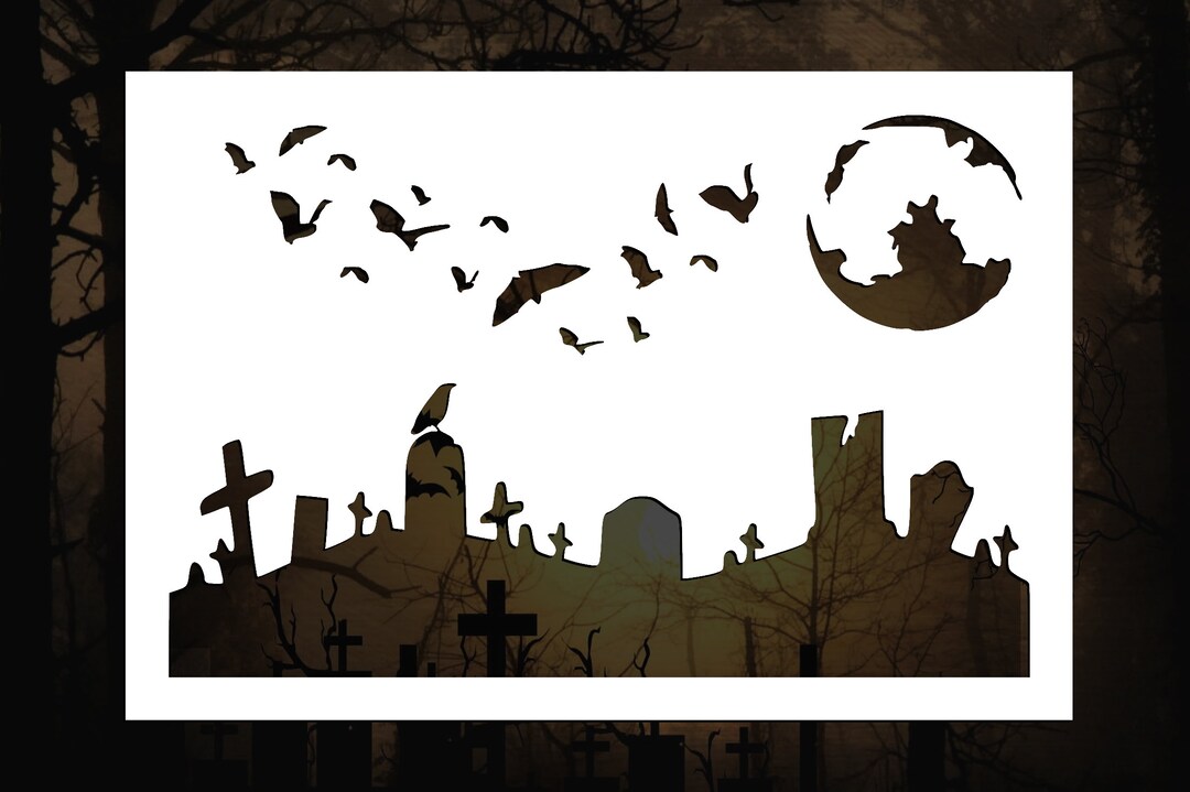 Spooky Graveyard Reusable Stencil (many Sizes) - Etsy