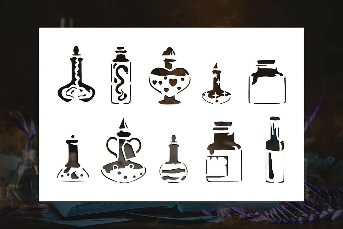 Alchemy Elixir Jars Reusable Stencil many Sizes | Etsy