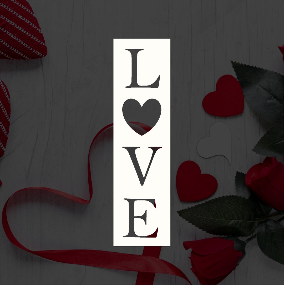 Vertical Love With Heart Reusable Stencil (many Sizes) - Etsy