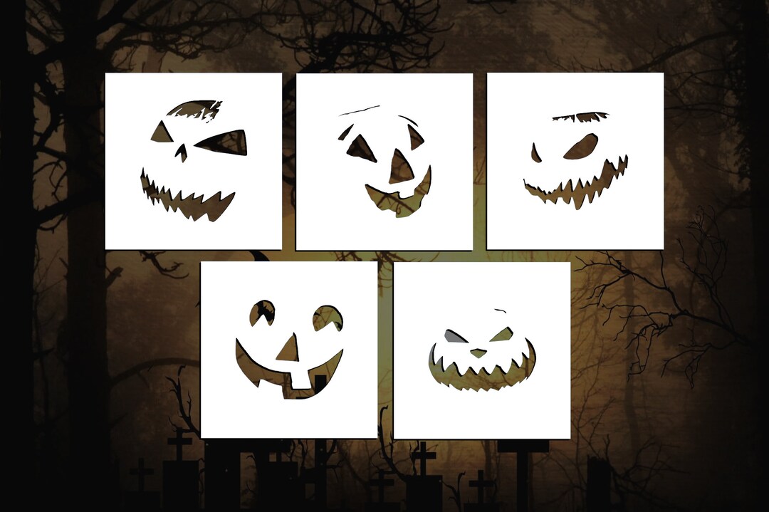Set of 5 Jack-o-lantern Reusable Stencils (many Sizes) - Etsy