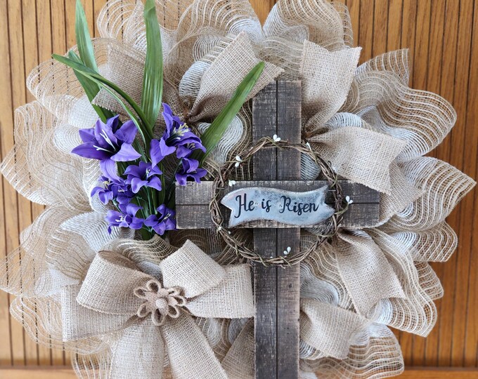 He is Risen Easter Cross Wreath, Christian Wreath, Religious Wreath ...