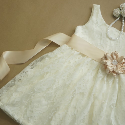 Lace Champagne Flower Girl Dress Tulle Flower Girl Dress Etsy