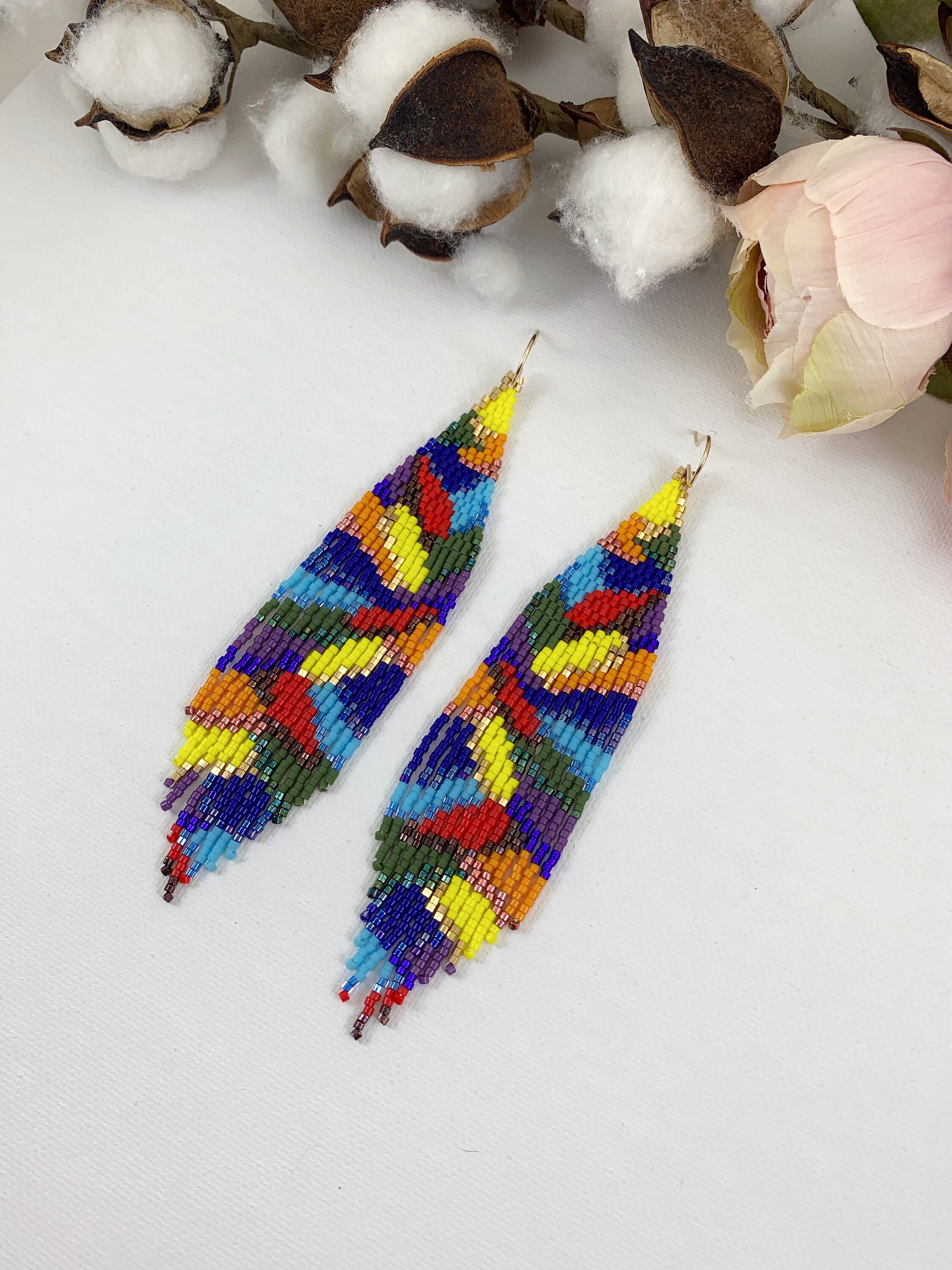 Abstract Colorful Beaded Earrings Boho Seed Bead Earrings | Etsy