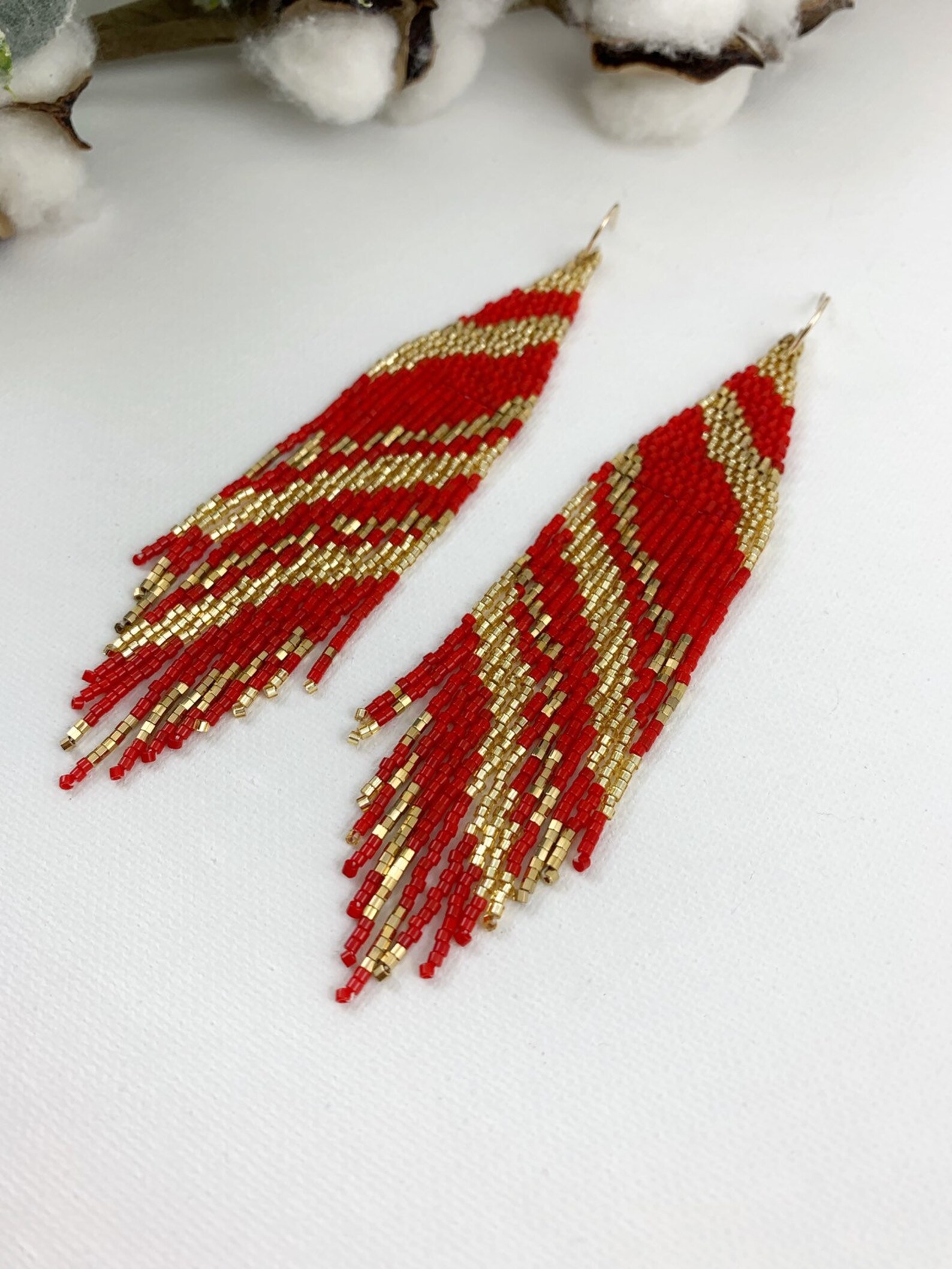 Red and Gold Boho Seed Bead Earrings Beaded Earrings Party - Etsy