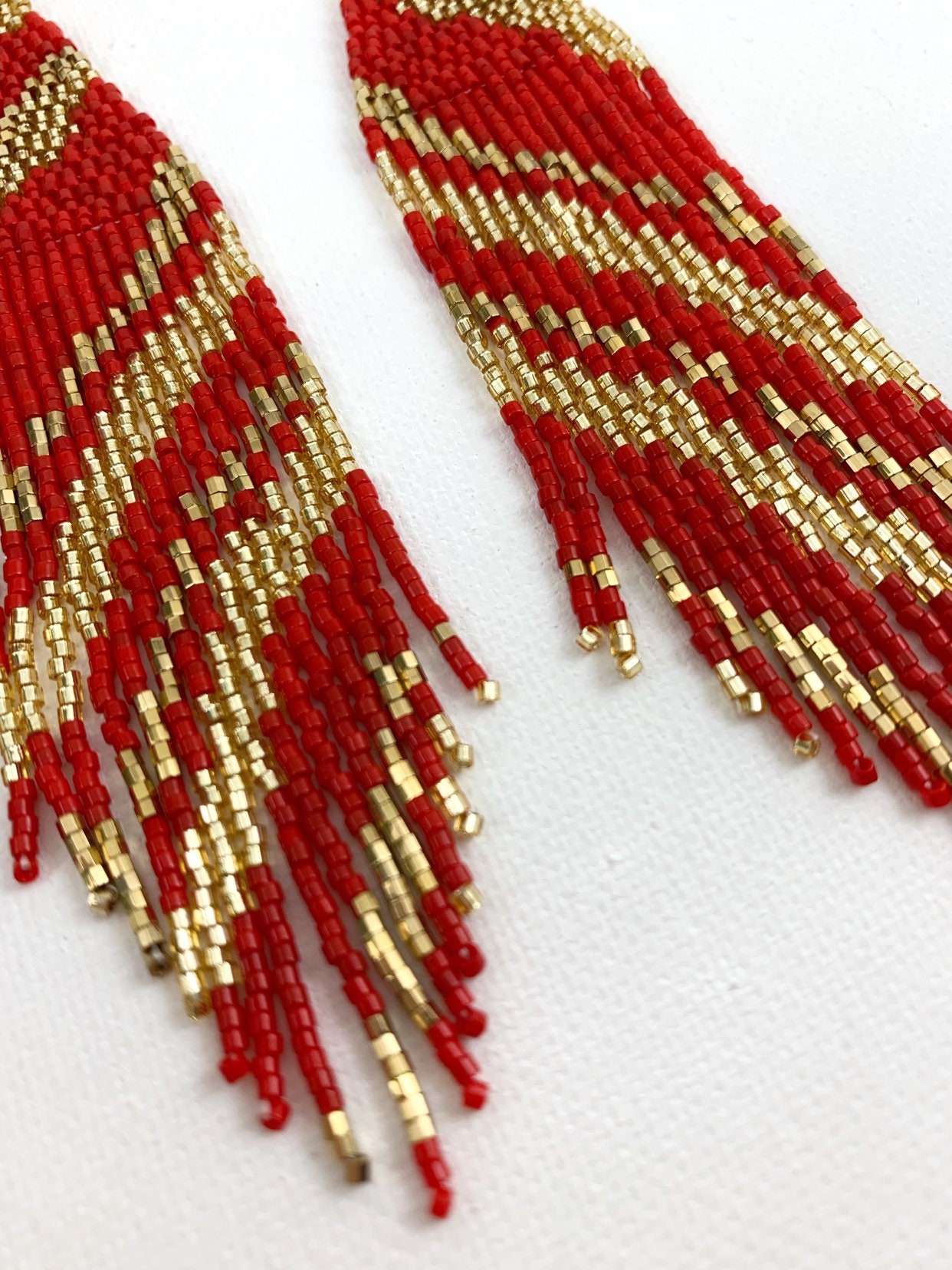 Red and Gold Boho Seed Bead Earrings Beaded Earrings Party | Etsy