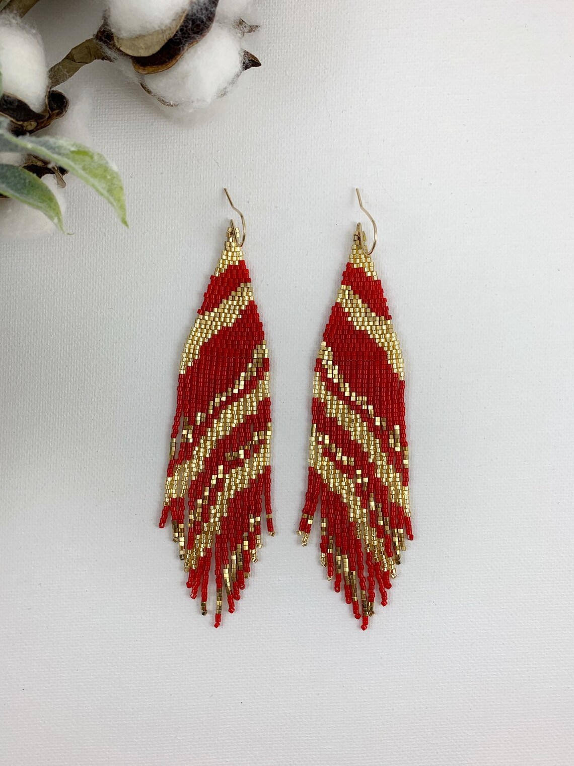Red and Gold Boho Seed Bead Earrings Beaded Earrings Party | Etsy