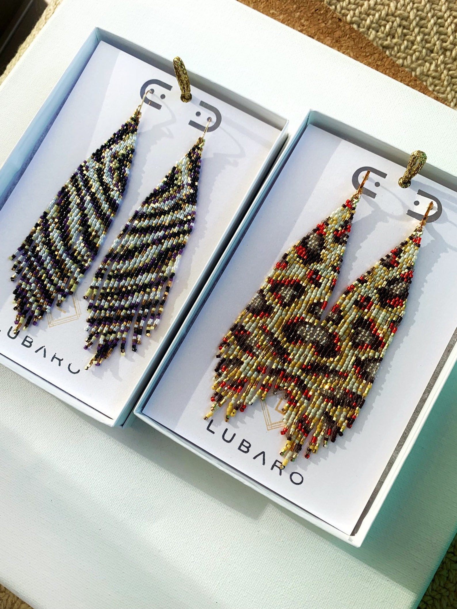 Animal Print Abstract Seed Bead Earrings Long Beaded Zebra - Etsy