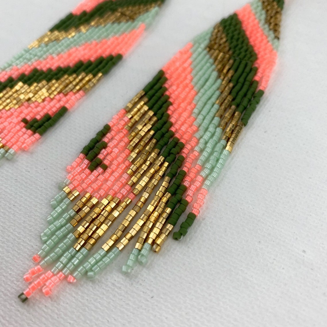 Boho Seed Bead Earrings Neon Beaded Earrings Fringe Abstract | Etsy