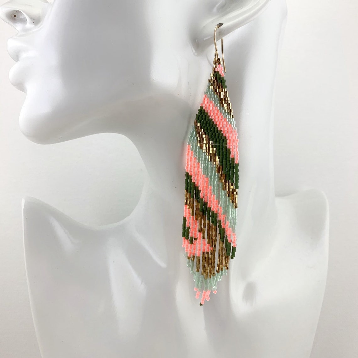Boho Seed Bead Earrings Neon Beaded Earrings Fringe Abstract | Etsy