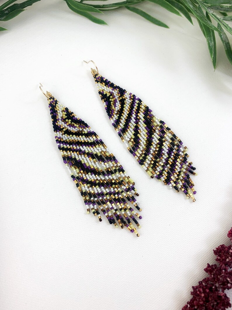 Animal Print Abstract Seed Bead Earrings Long Beaded Zebra - Etsy