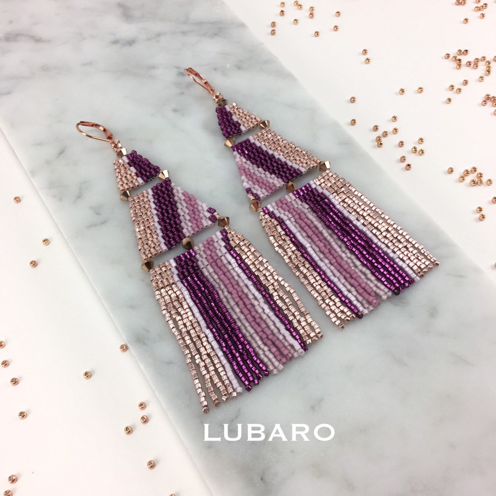 Boho Seed Bead Earrings Lavender Beaded Earrings Fringe - Etsy