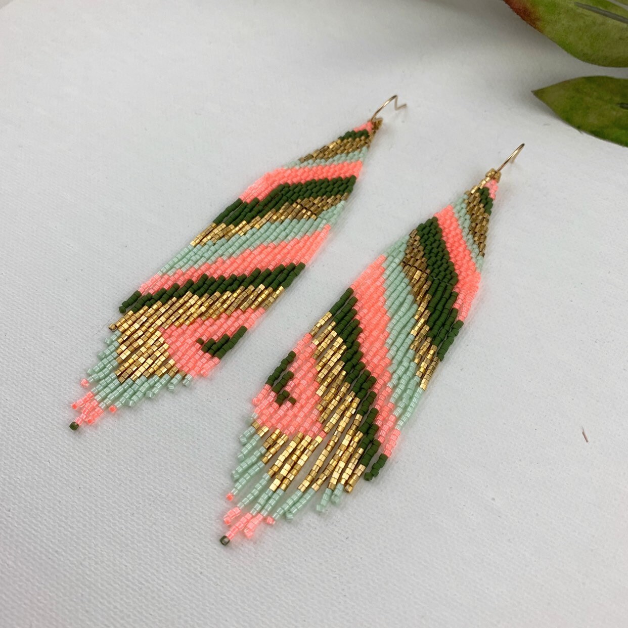 Boho Seed Bead Earrings Neon Beaded Earrings Fringe Abstract | Etsy