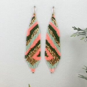 Boho Seed Bead Earrings Neon Beaded Earrings Fringe Abstract | Etsy