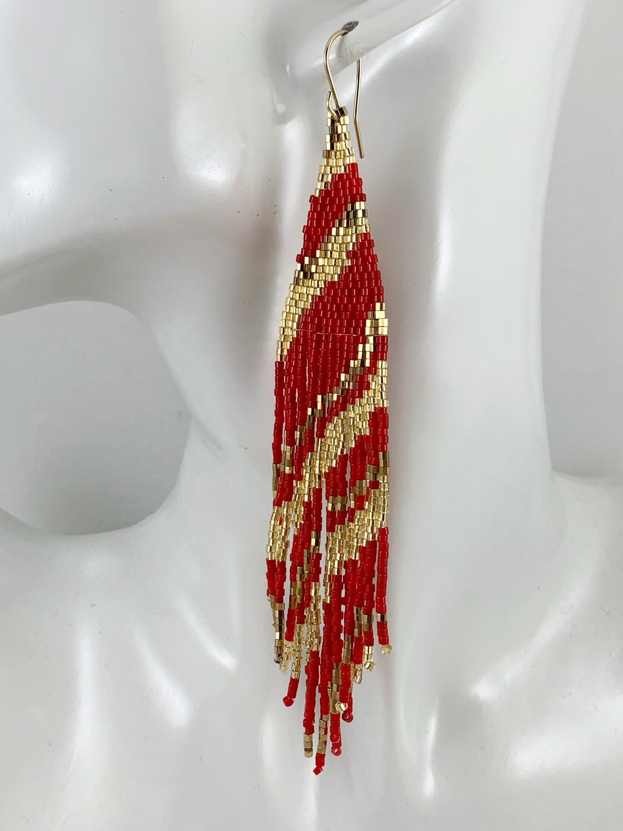 Red and Gold Boho Seed Bead Earrings Beaded Earrings Party | Etsy