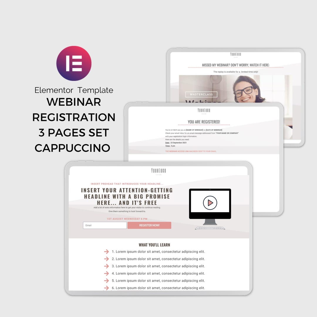 Webinar Registration 3 Pages Set | Webinar Optin Page | Webinar Page ...