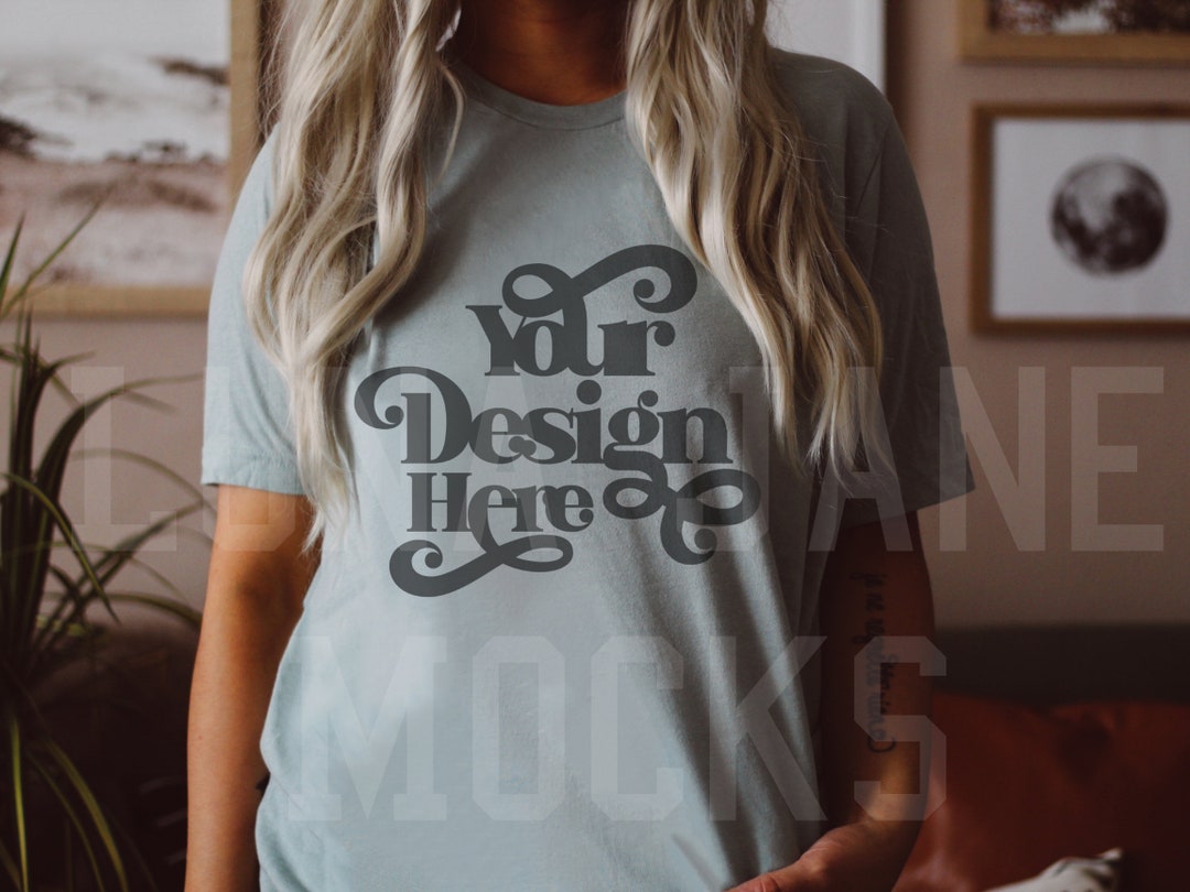 Bella Canvas 3001 Heather Dusty Blue Shirt Mockup Model Mockup Heather ...