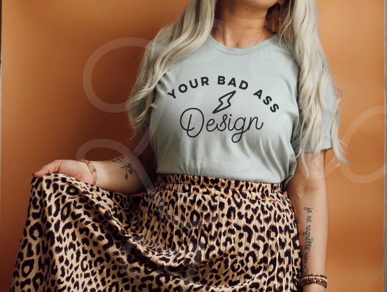 Bella Canvas 3001 Heather dusty blue Shirt Mockup Model | Etsy