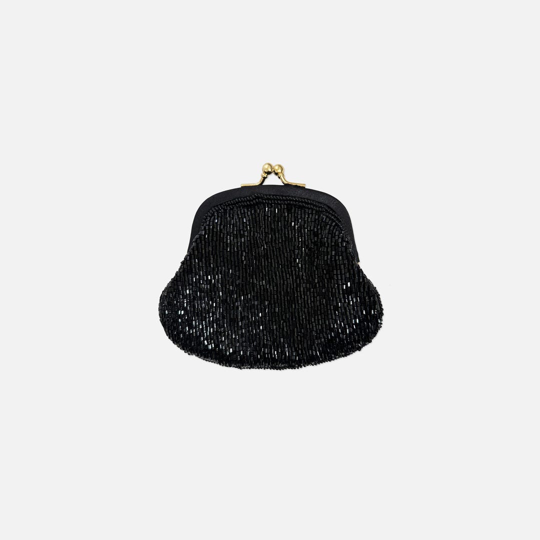 Vintage 90s Iridescent Black Beaded Gold Kisslock Seashell Coin Purse ...