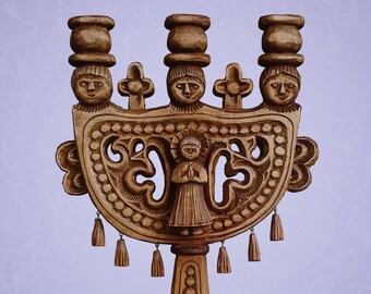 Traditional Carved Authentic Hutsul Candlestick Trinity Halloween Decor Vintage Halloween Decor ...