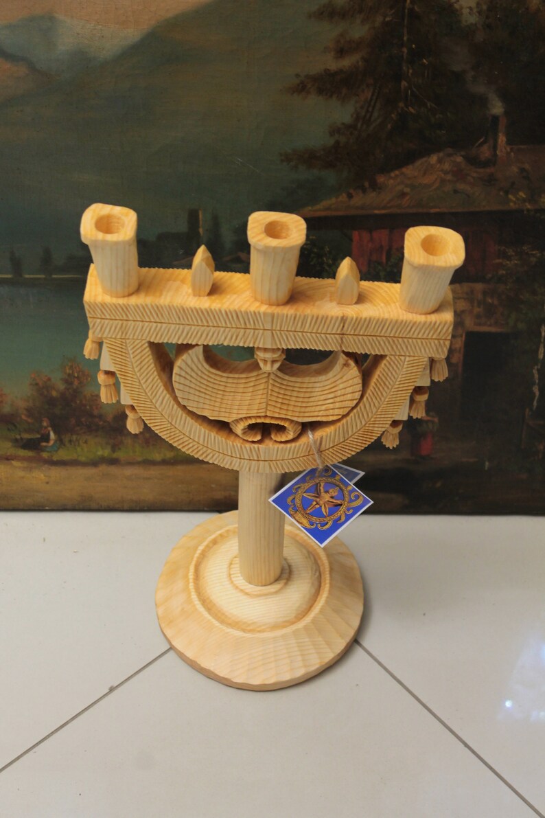 Traditional Carved Authentic Hutsul Candlestick Trinity Halloween Decor Vintage Halloween Decor ...